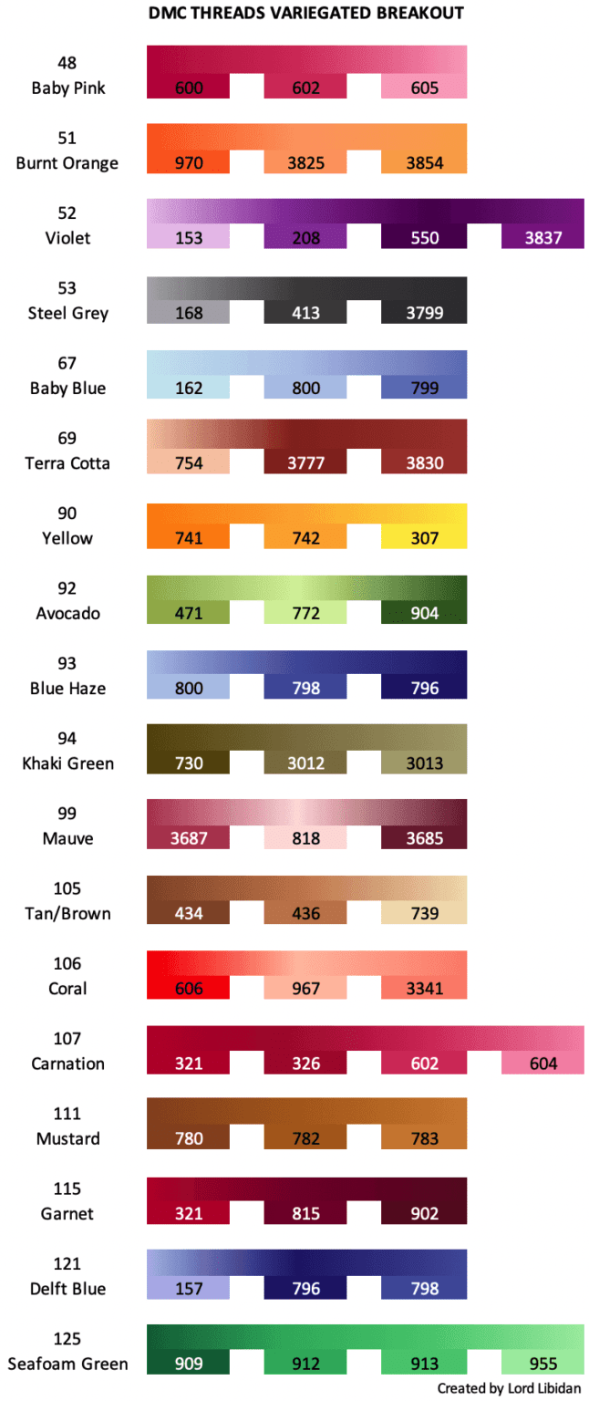 DMC Variegated Threads and Corresponding Colors | Lord Libidan