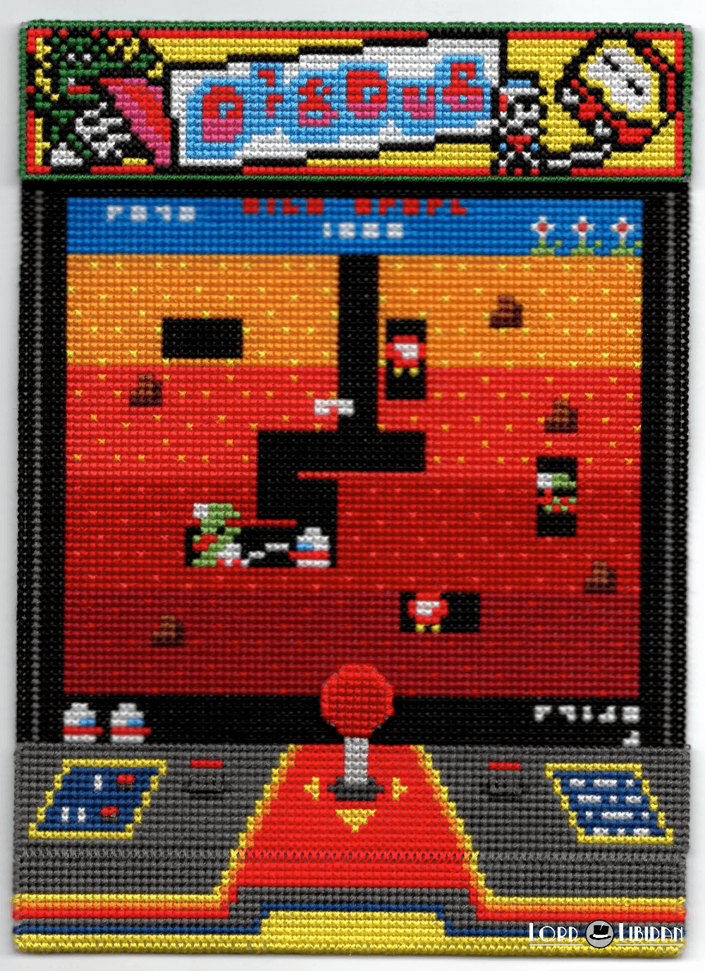Dig Dug Arcade Cabinet Screen Cross Stitch by Lord Libidan